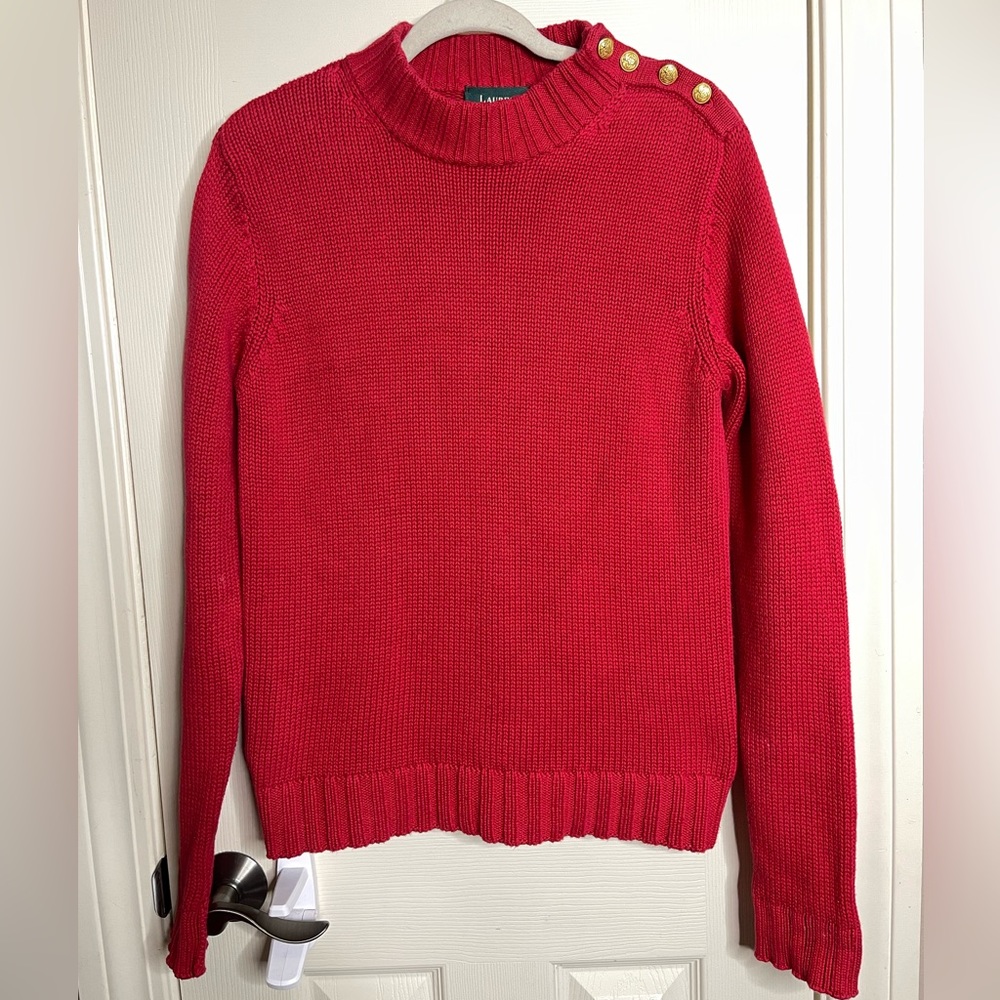 Lauren Ralph Lauren Red Shoulder Button Sweater Size … - Gem